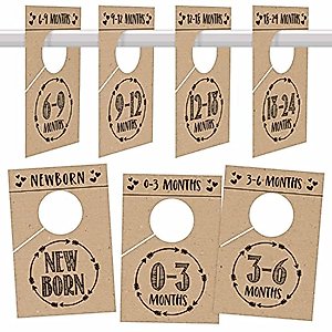 7 Rustic Baby Nursery Closet Organizer Dividers For Girls or Boys Clothing, Age Size Hanger Organization For Kid, Toddler, Infant, Newborn Clothes Must Have, Shower Registry Gift Supplies, 0-24 Months