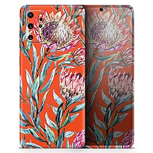 DesignSkinz Summer Floral Coral v2 Protective Vinyl Decal Wrap Skin Cover Compatible with The Samsung Galaxy S20 (Screen Trim & Back Glass Skin)