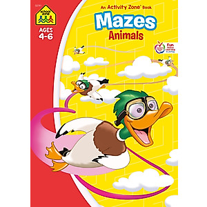 School Zone - Mazes Animals Workbook - Ages 4 to 6, Preschool, Kindergarten, Puzzles, Alphabet, Animal Names, Colorful Pictures, Problem-Solving, and More (School Zone Activity Zone® Workbook Series)