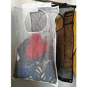 Dearjana Door-Hanging Mesh Laundry Hamper Bag, Space Saving Corner Small Laundry Basket Dirty Clothes Hamper with Rotating Metal Hanger for Apartment, RV, Camper, Cabin, College Dorm Use(White)