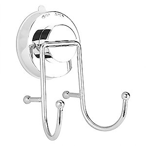 Vacuum Suction Double Bath Hook Stainless Steel Wall Mounted Towel and Key Hook Rail Rack Double Prong Robe Hook for Kitchen Bathroom