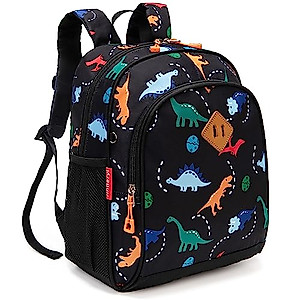 JinBeryl Toddler Backpack Boys, 15 Inch Kids Backpack for Preschool or Kindergarten, Dinosaur Black