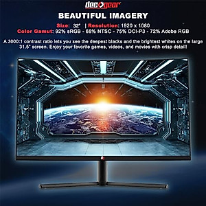 Deco Gear 32" Curved Gaming Monitor 1920x1080 with 3000:1 Contrast Ratio, 75 Hz Refresh Rate, 6ms Response Time, 16:9 Aspect Ratio, 103% sRGB Area Ratio
