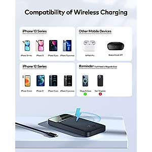 Baseus Magsafe Battery Pack, Wireless Portable Charger Stronger Magnetic for iPhone 14/13/12 Series, PD 20W Fast Charging Wired Power Bank for iPhone Magsafe Accessories