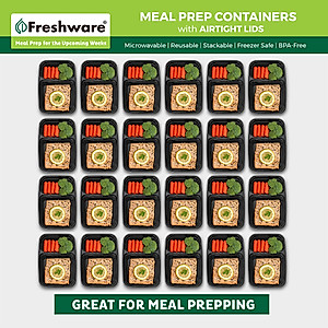 Freshware Meal Prep Containers [15 Pack] 2 Compartment with Lids, Food Storage Containers, Bento Box, BPA Free, Stackable, Microwave/Dishwasher/Freezer Safe (32 oz)