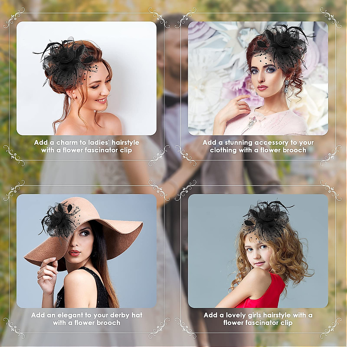 WLLHYF Fascinators Hat, 1920s Fascinators Hats for Women Flower Mesh Feathers Hair Clip Tea Party Hats Feather Headband (Black)