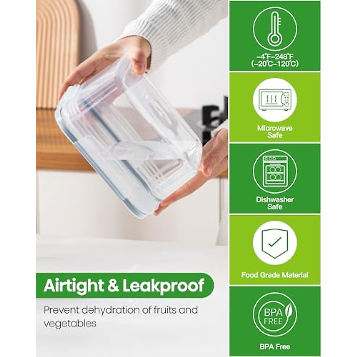 Tuuveeca 4 Pack Fruit Containers for Fridge,Stackable Refrigerator Organizer Bins with Removable Colander,Dishwasher & Microwave Safe Produce Containers Keep Fruits, Vegetables, Meat Fresh longer