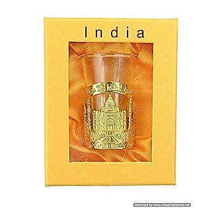 Taj Mahal India Shot Glass,Perfect for home,gifts and travel Shot Glasses with Storage Box (Golden)