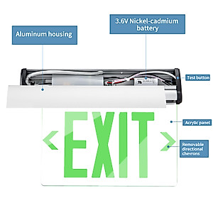 CM MZY Green Exit Signs for Business, LED Edge Lit Exit Sign, UL 924, Hardwired Emergency Exit Lights with Battery Backup, Aluminum Housing with Rotating Acrylic Clear Panel, AC 120/277V, 1 Pack