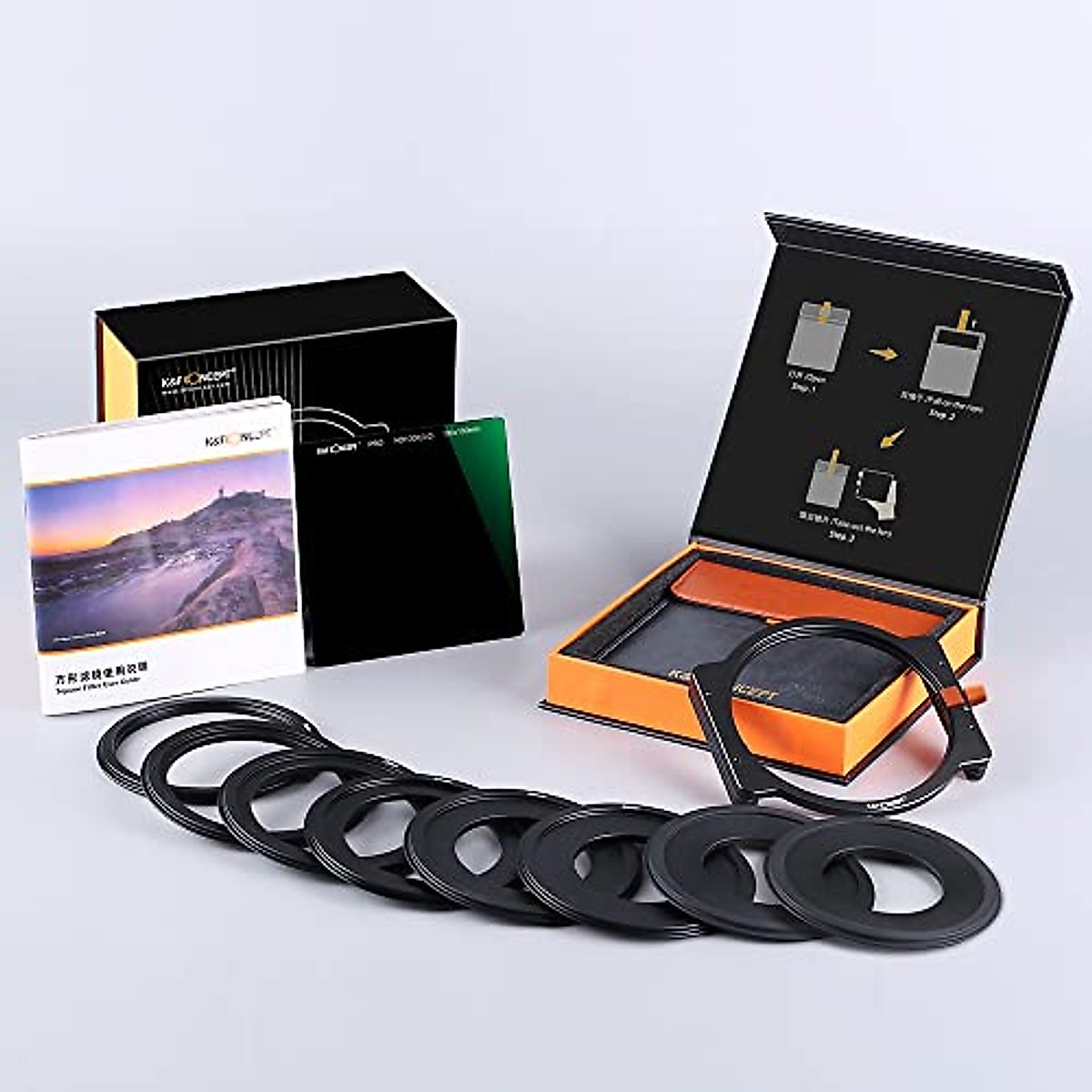 K&F Concept 100x100mm Square ND Filter Kit ND1000 (10 Stop) + 1x Filter Holder + 8 x Filter Rings with 28 Multi-Layer Coatings Compatible with Canon Nikon Camera Lens
