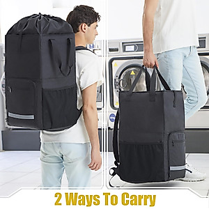 Laundry Bag Backpack for College, Extra Large Laundry Hamper for Dorm Room Essentials, Freestanding Laundry Backpack Bag with Straps, Stand Up Heavy Duty Backpack Laundry Bag for Apartment, Laundromat