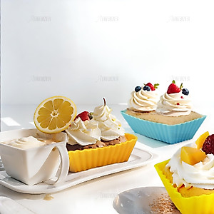 AUEAR, Silicone Mini Reusable Muffin Baking Cup Small Cupcake Holders Random Color Silicone Cupcake Liners Pastry Dessert Cups (24 Pack, Rectangle Cups)