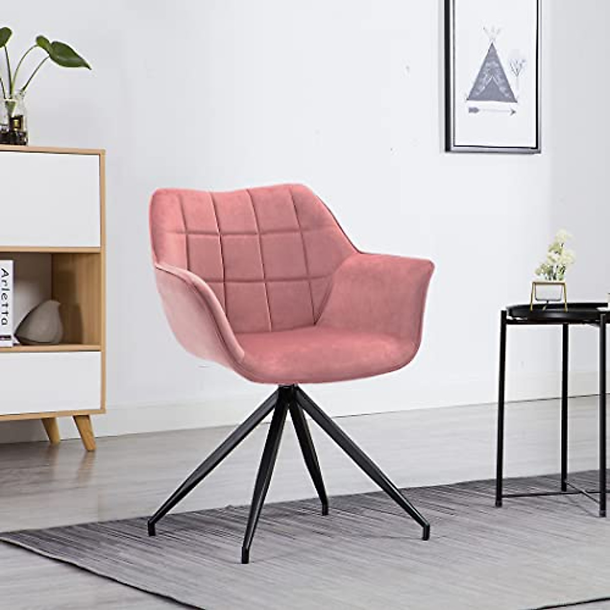 Duhome Velvet Accent Chair,Mid-Back Dining Arm Chairs Modern Upholstered Contemporary Chair Pink 1pcs