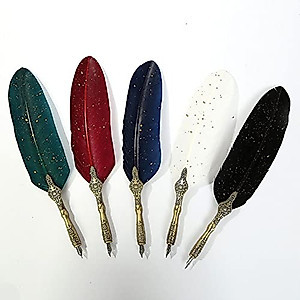 Surakey Quill Pen Feather Pen Calligraphy Pen Set Fountain Dip Pen and Ink Set Retro Antique Calligraphy Dipping Pen for Business Stationery School Writing Signing Invitations Letters - Navy blue