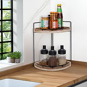 JOCHER 2-Tier Bathroom Counter Organizer,Vanity Counter Corner Shelf, Skincare, Wood Countertop Bathroom Storage and Organization for Kitchen (Brown)