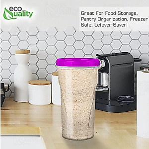 48 oz Clear Twist Top Storage Deli Containers with Leak Proof Lids Purple - BPA Free Snack Containers Airtight Reusable Plastic Food Storage Canisters with Twist Seal Caps, Food Storage, Meal Prep, Freezer, Kitchen Organizer, Stackable, Reusable (4)