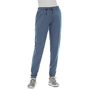 V-Neck Jogger Scrubs for Women Set 7 Pocket 4-Way Stretch Elements EL9935 (Ceil Blue, Medium)