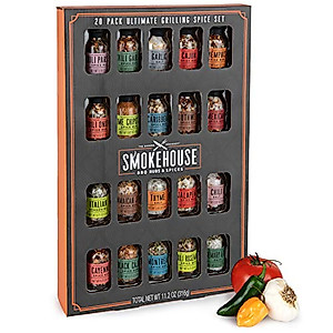 Smokehouse by Thoughtfully Ultimate Grilling Spice Set, Grill Seasoning Gift Set Flavors Include Chili Garlic, Rosemary and Herb, Lime Chipotle, Cajun Seasoning and More, Pack of 20
