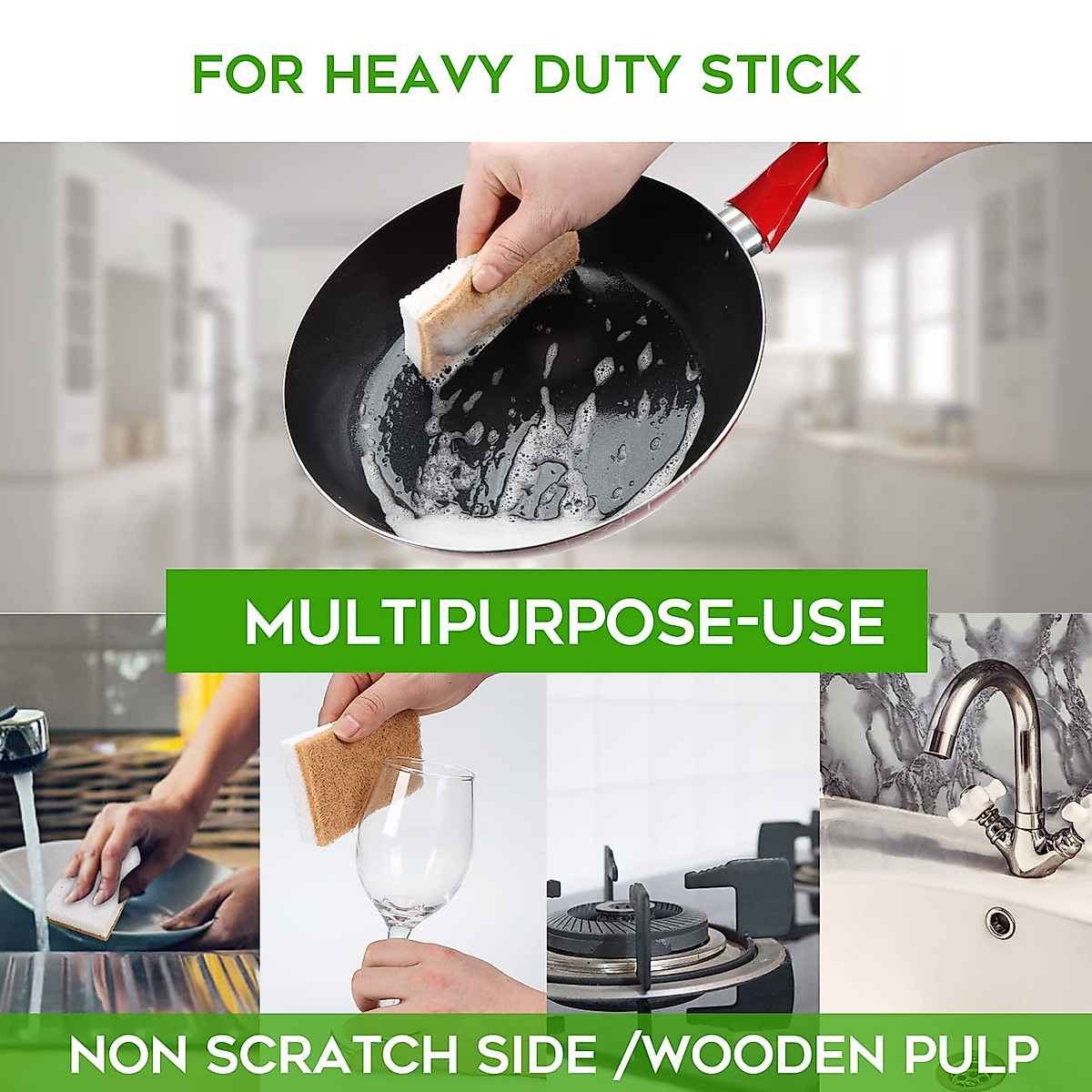 PANYEE Biodegradable Natural Kitchen Sponge，Eco Friendly Sponges for Dishes,Compostable Cellulose Sponge with Natural Plant Based Coconut Walnut Sustainable Scrubber Sponge Pack of 12