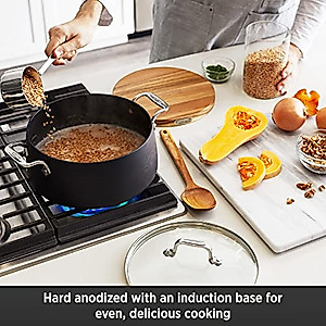 All-Clad HA1 Hard Anodized Nonstick 4 Piece Dutch Oven Set, Acacia Trivet and Spoon 6 Quart Induction Pots and Pans, Cookware Black