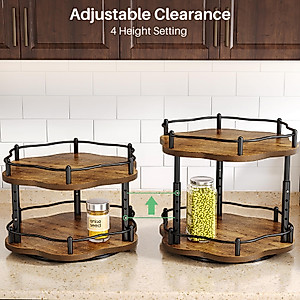 Lazy Susan Spice Rack Organization for Cabinet - Adjustable Height Lazy Turntable Spice Organizer for Countertop Kitchen Pantry Storage, 2 Tier 10 Inch Seasoning Organizer, Black