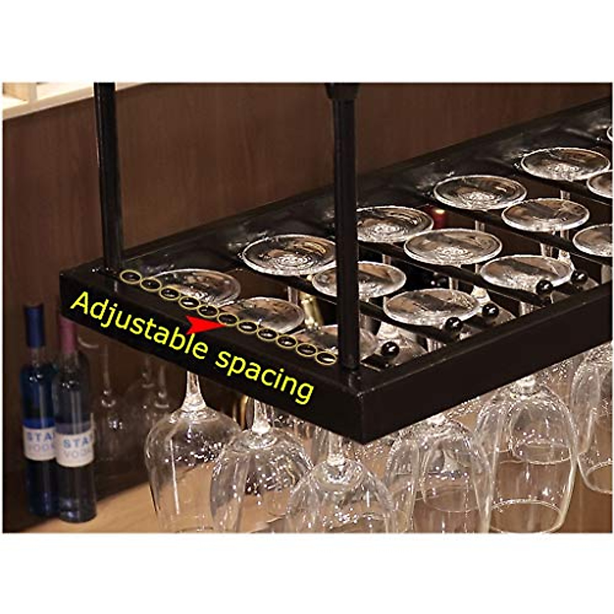 Stylish Simplicity Industrial Simple Wine Glass Hanger Bar Floating Stand Adjustable Kitchen or Office Cutlery Bottle Holder Vintage Iron Inverted Goblet Holder Wine Glass Holder (Bronze 120 * 35Cm)