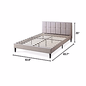 ZINUS Lottie Upholstered Platform Bed Frame with Short Headboard and USB Ports / Mattress Foundation / Wood Slat Support / No Box Spring Needed / Easy Assembly, Beige, Queen