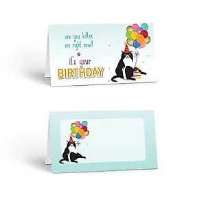 Stonehouse Collections | Happy Birthday Cat Table Tent Cards | Cat Lover Name Cards | Multi-Purpose, Table Decorations for Birthday Party | 25 Count (Tuxedo Cat Birthday)