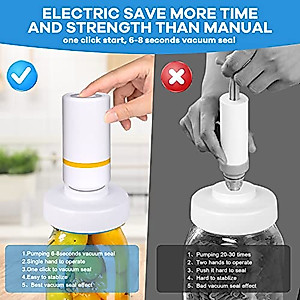 Electric Mason Jar Vacuum Sealer, Nogegra Jar Vacuum Sealer Kit for Regular and Wide Mouth Mason Food Jars, Canning Sealer with Electric Portable Vacuum Pump and Vacuum Seal Bags for Food Storage and Fermentation