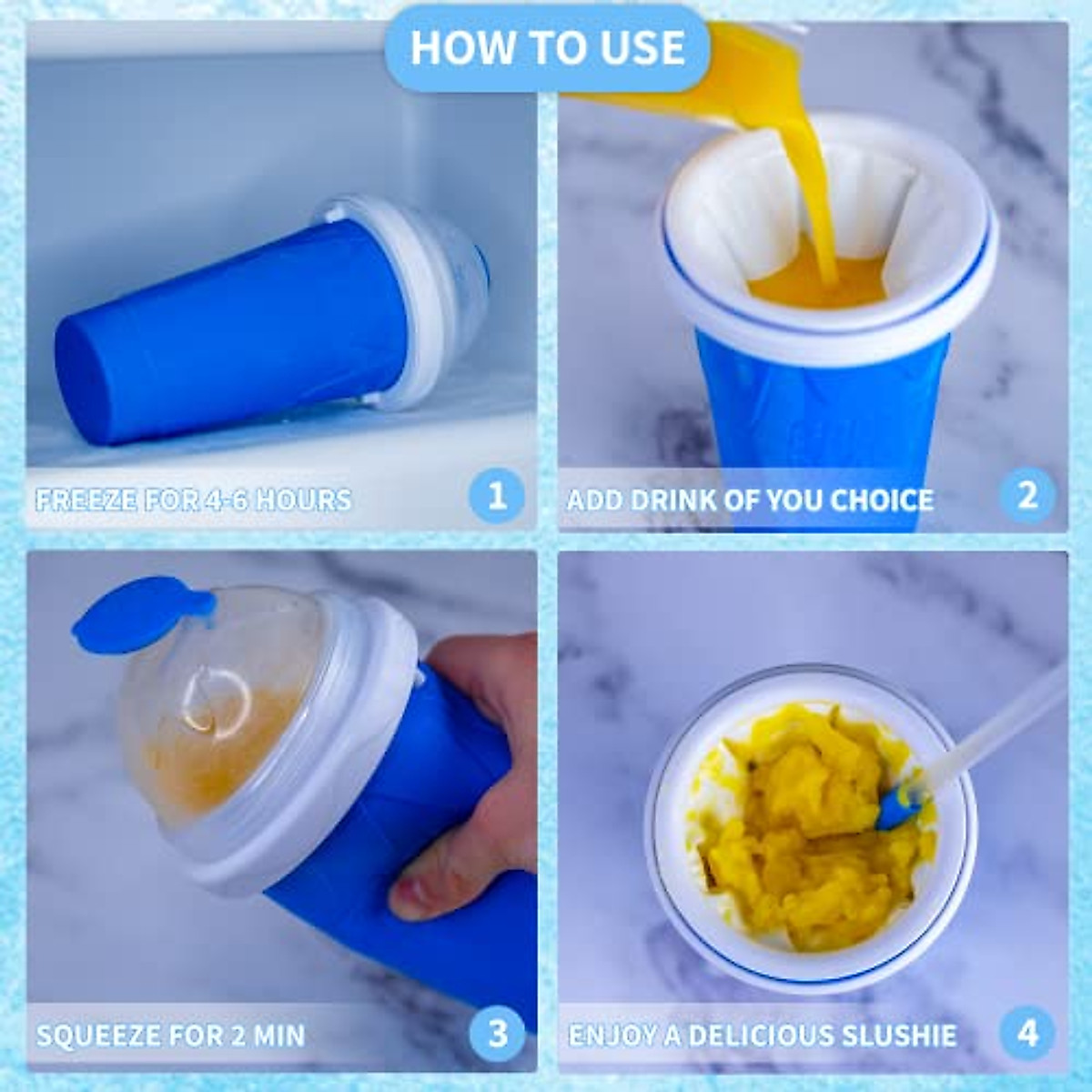 SLUSH MASTERS Slushie Maker Cup - Pack of 3, Quick Frozen, Cooling Magic, Ice Cup, Ice Cream, Smoothie Maker for Family and Friends – FREE Lid, Straw and Cleaning Brush Included