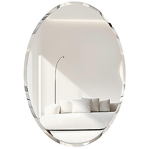 Artloge Frameless Oval Wall Mirror: Decorative Elliptical Mirrored Glass Vanity with Beveled Silver Edge for Bathroom Bedroom Livingroom Dining Room Entryway Hallway, 32 x 24 inch