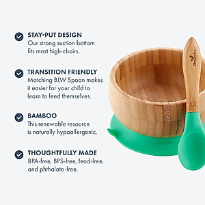 Maven Gifts: Avanchy Baby Feeding Gift Set – Bamboo Stay Put Suction Bowl with Spoon, Blue, and Bamboo Stay Put Suction 3-Section Plate with Spoon, Blue– Ages 6 Months and Up