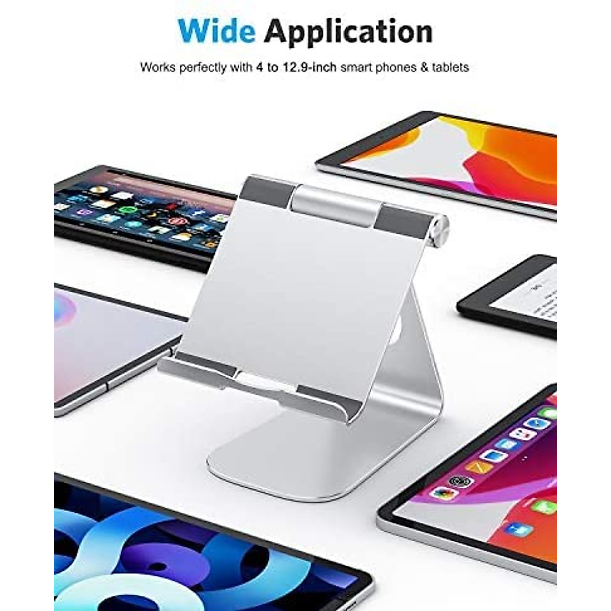 OMOTON Tablet Stand Holder Adjustable, T1 Desktop Aluminum Tablet Dock Cradle Compatible with iPad Air/Mini, iPad 10.2/9.7, iPad Pro 11/12.9, Samsung Tab and More, Silver