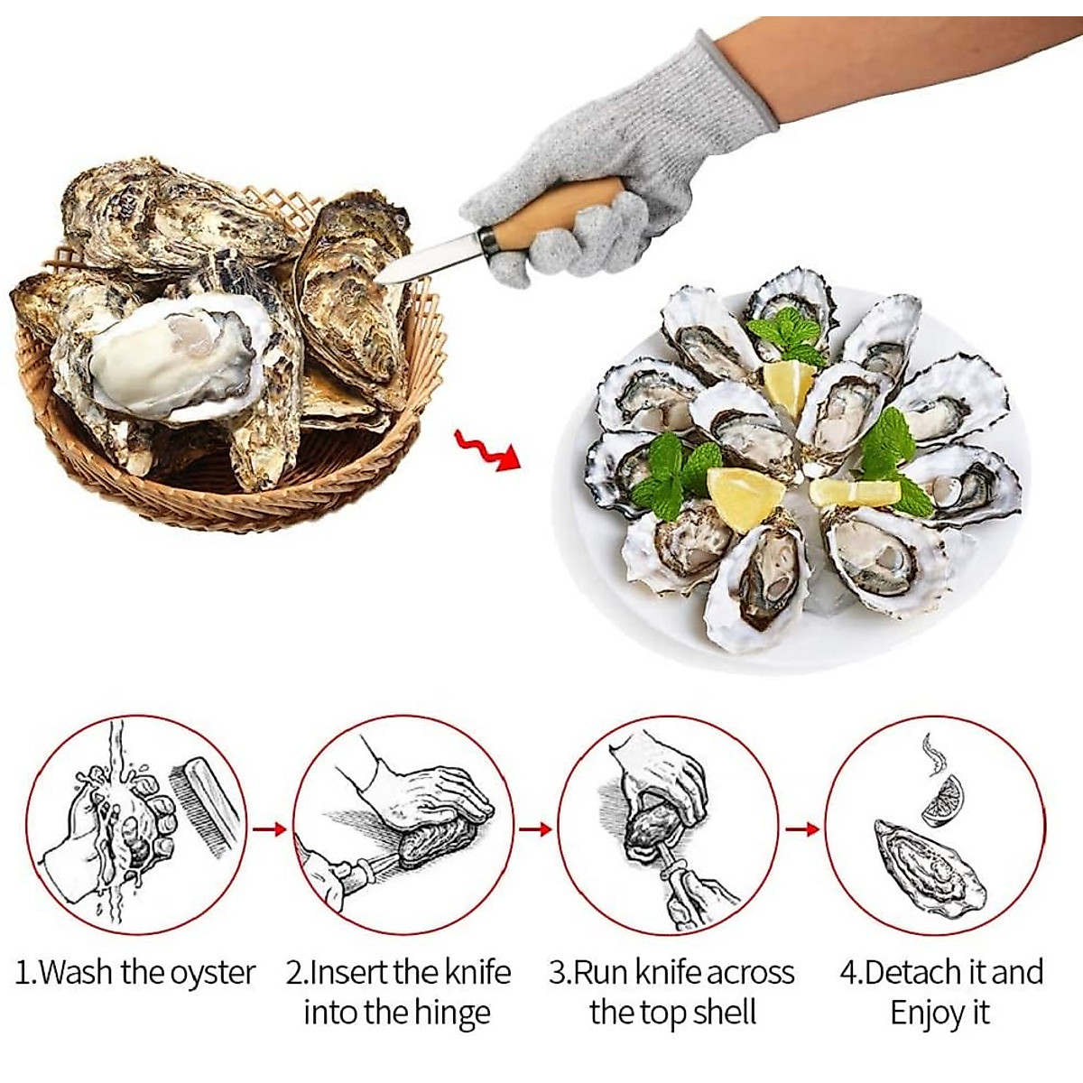 Vakitar Stainless Steel Oyster Knife with Long Handle Large Labor‑saving Oyster Shucking Knife for Seafood Oysters, Feasts, Shells