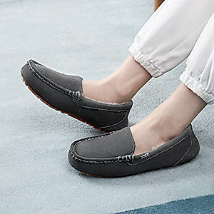 DREAM PAIRS Women's Auzy-01 Fuzzy House Slippers Cozy Faux Fur Micro Suede Moccasins Slip on Loafer Shoes for Indoor and Outdoor, Grey, Size 8.5-9