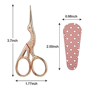3 Pieces Sewing Embroidery Stork Scissors with 3 Pieces Leather Scissors Cover, Small Stainless Steel Crane Shape Scissors for Manual Sewing Handicraft DIY Tool
