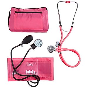 EMI Professional Deluxe Aneroid Sphygmomanometer and Sprague Rappaport Stethoscope Set Kit #330 (Pink)