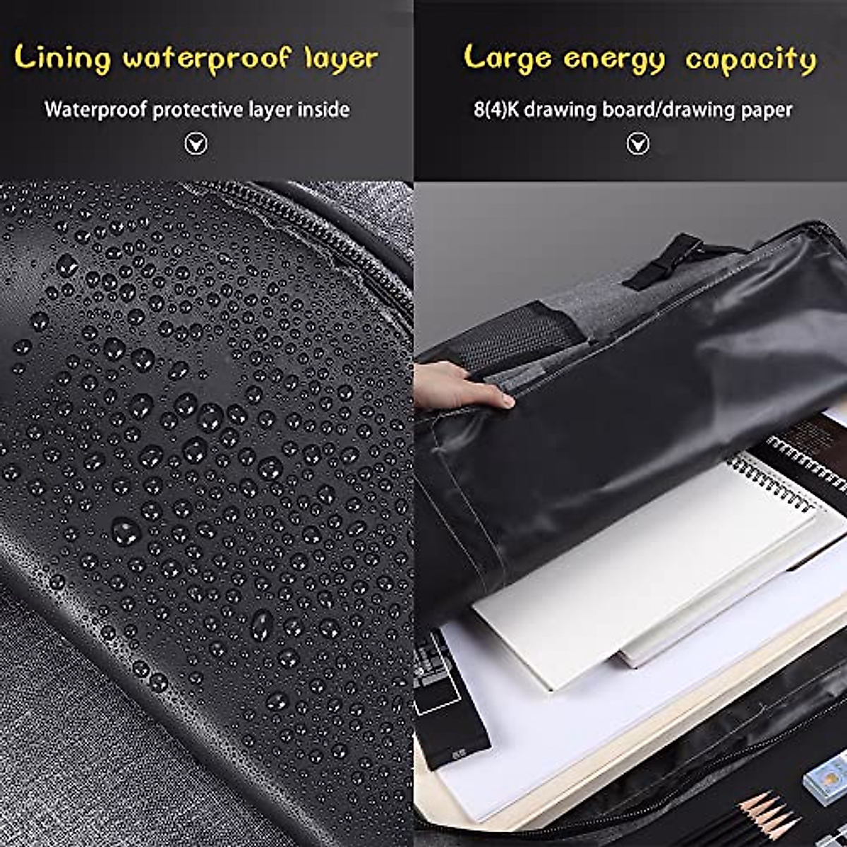 Multifunctional Art Portfolio Case 18 x 24, Waterproof Art Work Storage Bag with Handle and Zipper, Artboard Drawing Carrying Bag Drawboard Backpack for Artwork Sketching and Painting Supplies