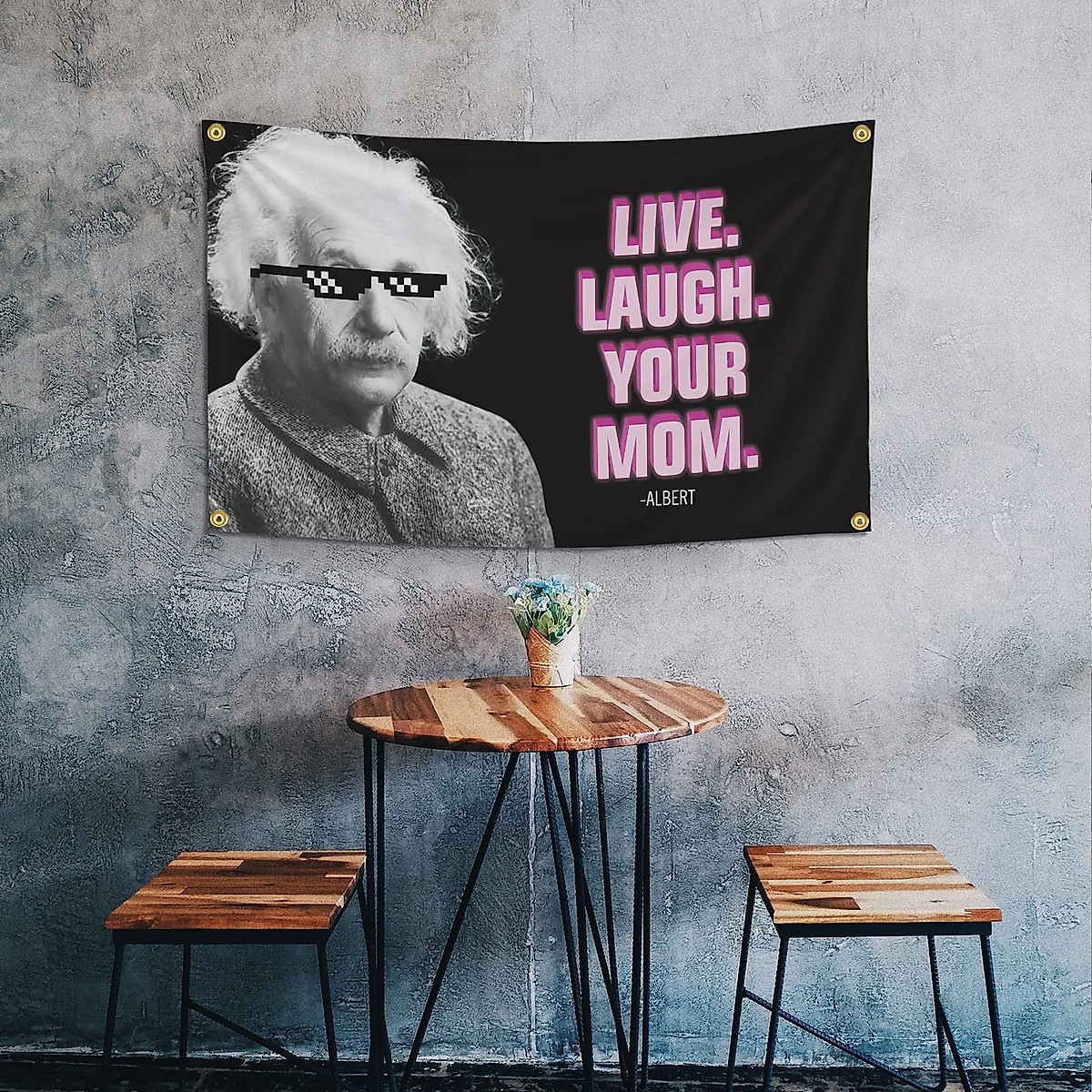 KIPMASY Funny Flags for Live Laugh Your Mom Flag Room 3x5 Feet Banner Cool Tapestry Man Cave Wall Decor with Brass Grommets College Dorm Room(012) Black