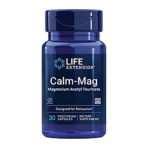 Life Extension Calm-Mag - Bioavailable Form of Magnesium Acetyl Taurinate Supplement for Relaxation and Stress Management - Gluten Free, Non-GMO, Vegetarian - 30 Capsules