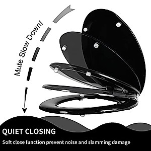 Angel Shield Toilet Seat with Zinc Alloy Hinges Quiet-Close Quick-Release Wood Molded UV Lid Easy Clean(Elongated,Black)