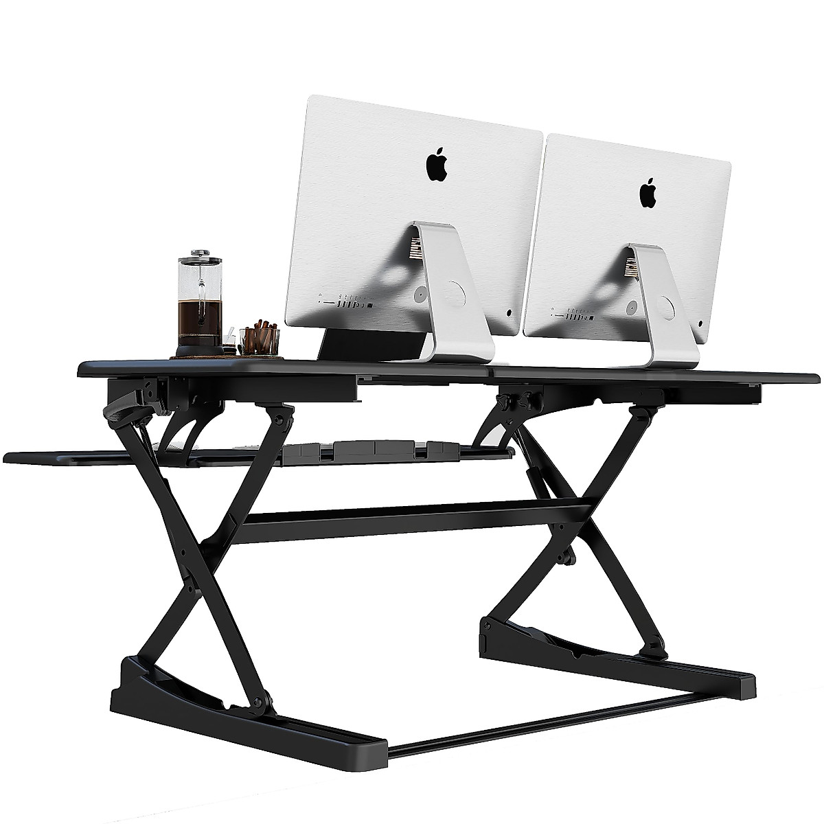 Lubvlook Standing Desk Converter, 47" Height Adjustable Sit Stand Desk Riser for Dual Monitors with Keyboard Tray, Black, SD10L