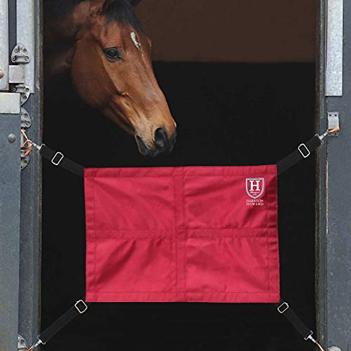 Harrison Howard Horses Stall Guard with Adjustable Straps and Sturdy Spring Hooks Included Aisle Guard for Horses-Red
