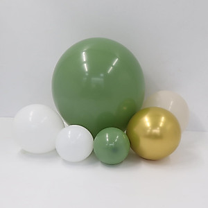 Sage Green and White Balloons Garland Arch Kit 164pcs Sage Green Sand White Chrome Gold Balloons for Baby Shower Bridal Shower Birthday Jungle Safari Party Decorations