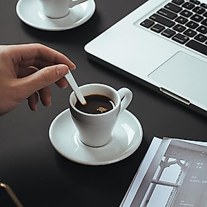 Unilives Espresso Cups, with Saucers Tea Cups and Saucers 2 Ounce Set of 6, for Specialty Coffee Drinks, Cappuccino, Latte, Americano and Tea, White