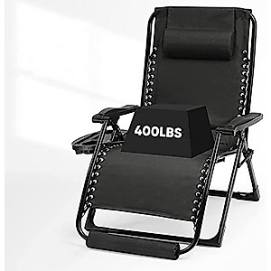 Ezcheer Oversized Padded Zero Gravity Chair with Foot Rest Cushion & Headrest, Support 400 lbs Extra Wide Seat Folding Patio Recliner (Black)
