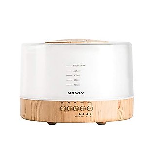 muson Essential Oil Diffuser Sound Machine Combo Diffuser for Aromatherapy Fragrant Oil Cool Mist Humidifier with Natural Sound Music & Warm Night Light, Auto Shutoff, White