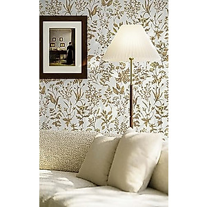 Dimoon 78.7"x17.3" Delicate Smooth White Golden Floral Peel and Stick Wallpaper Flowers Contact Paper Thicken Waterproof Leaf Vintage Self Adhesive Wallpaper Removable Wall Paper Shelf Vinyl Roll