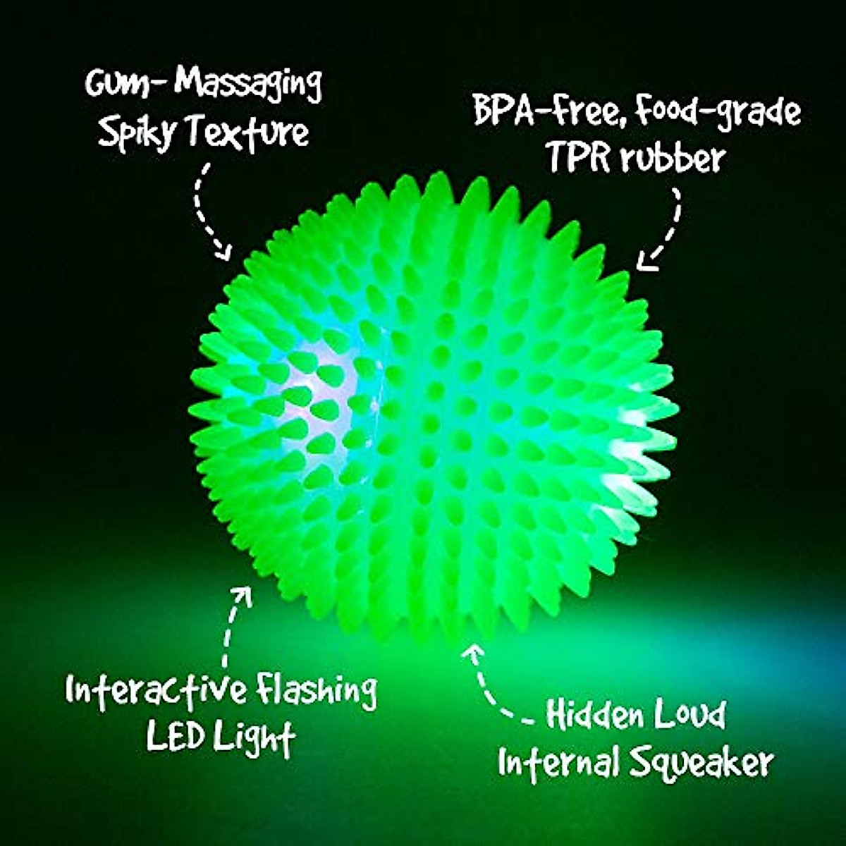 Gnawsome 4.5” Spiky Squeak & Light Ball Dog Toy - Extra Large, Cleans teeth and Promotes Dental and Gum Health for Your Pet, Colors will vary, All Breed Sizes