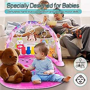 Baby Play Gym Mats, Baby Activity Mat for Sensory and Motor Skill Development, Baby Funny Play Piano Gym with Music and Lights Activity Gym Play Mat Center for Newborn 0-12 Months